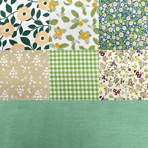 7pcs 10" X 10" Cotton Fabric Patchwork Squares Floral Fabric Fat Quarters Fabric Bundles Patchwork Fabric Quilting Fabric Bundles for DIY Crafts Cloths Handmade Accessory - Green Serie