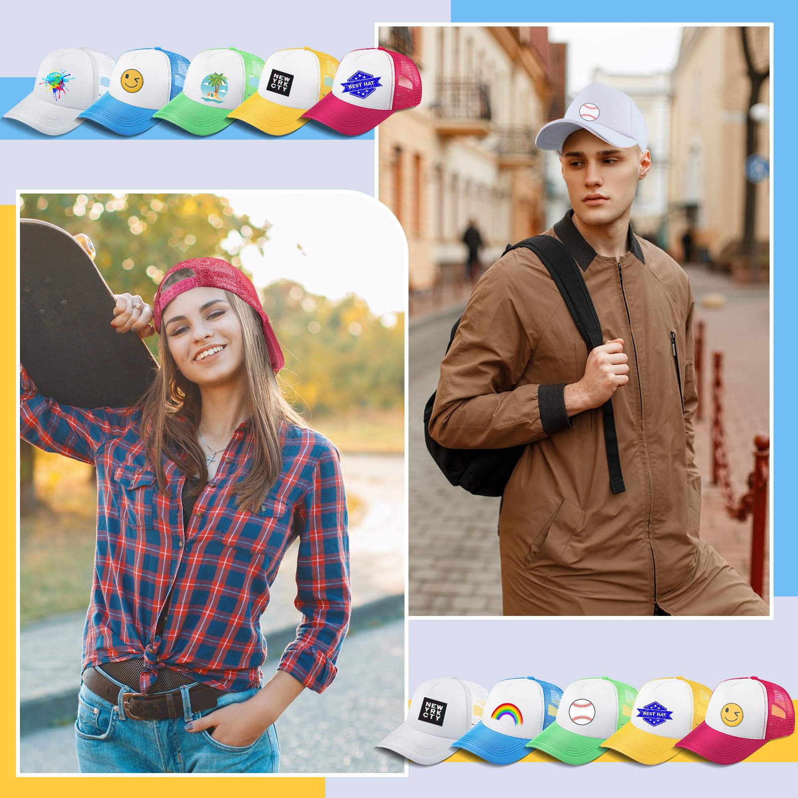 40 Pack Sublimation Blank Baseball Cap Adjustable Mesh Trucker Hat Unisex Polyester Golf Dad Hat Heat Transfer (Black and White)