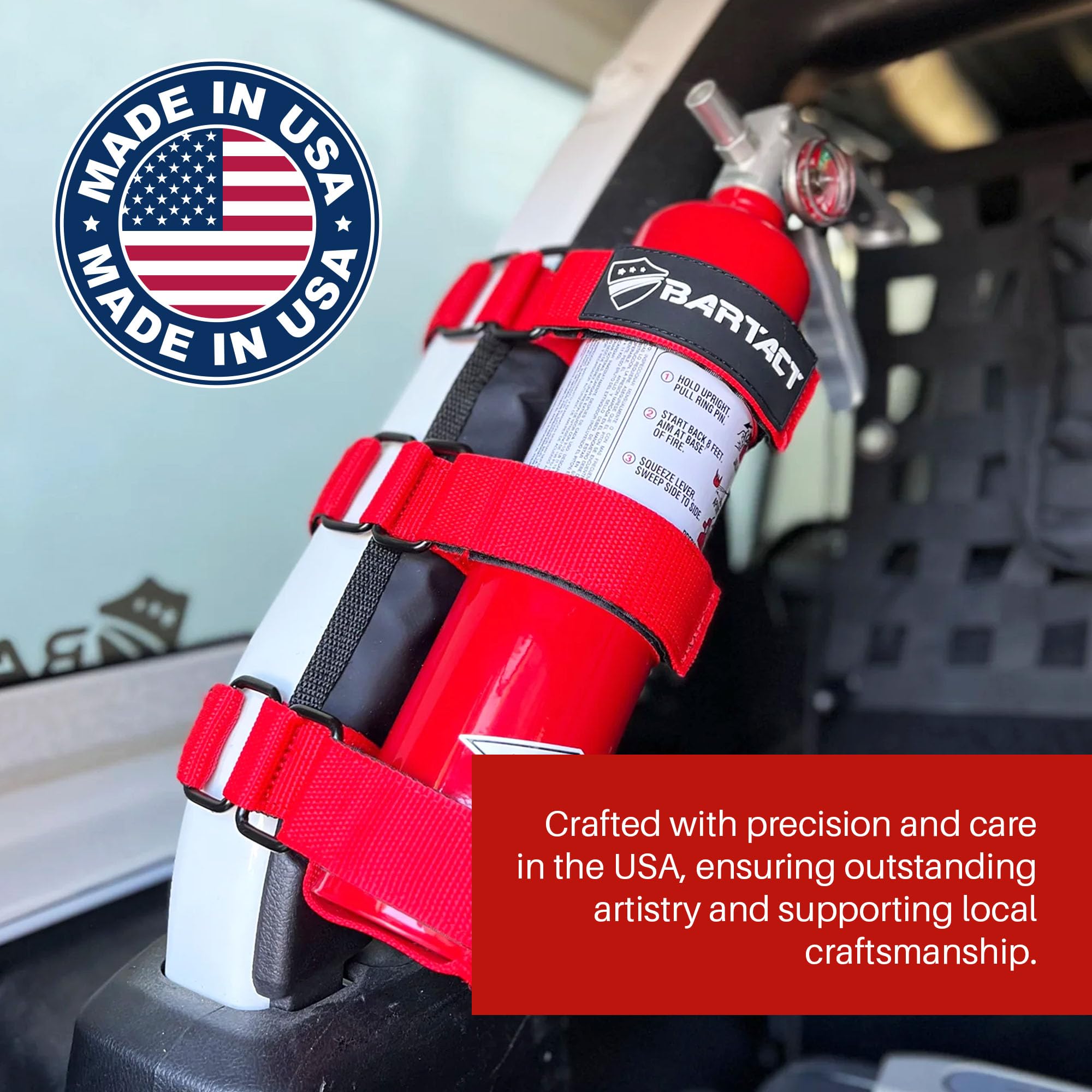 Bartact - Padded Roll Bar Fire Extinguisher Mount for Vehicle Holder with Adjustable Steel Brackets, US Made Anti-Fade Off-Road for Jeep Fire Extinguisher Holder, Jeeps TAOFEHR, Red (2.5-5 lbs)