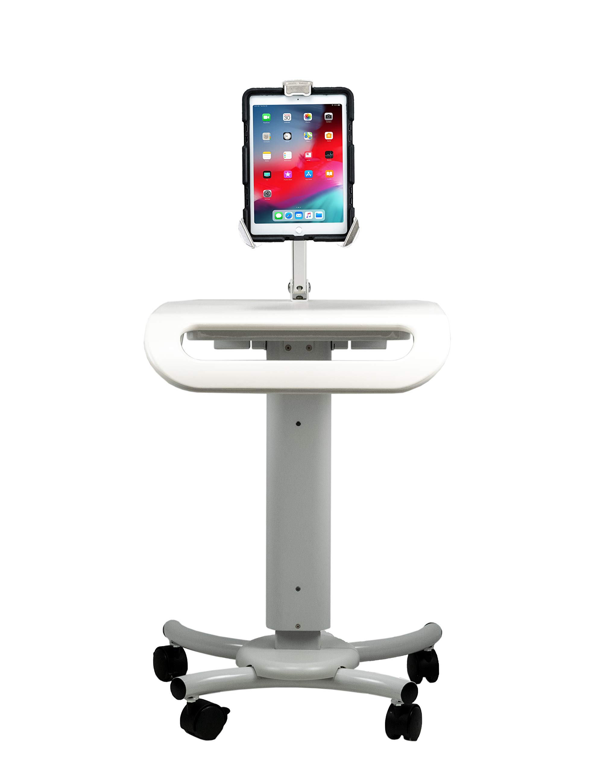 Rolling Medical Workstation – CTA Height Adjustable Mobile Secure Medical Workstation Cart for iPad 10th Gen 10.9" - iPad 7/8/9 Gen 10.2”- iPad Pro 11” - iPad Air 4 - Galaxy Tab S3 - White (QPAD-HRSW)