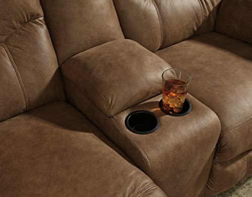 Signature Design by Ashley Boxberg Oversized Faux Leather Manual Double Reclining Loveseat with Center Console, Brown