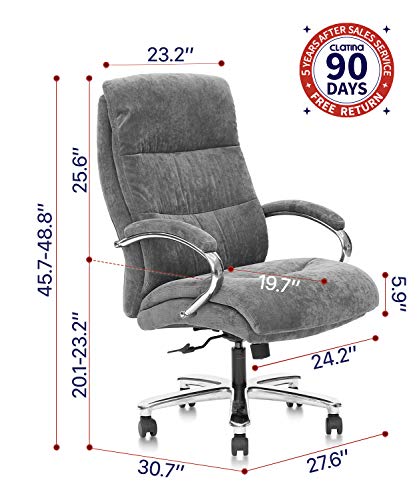 CLATINA Ergonomic Big & Tall Executive Office Chair with Fabric Upholstery 400lbs High Capacity Swivel Adjustable Height Thick Padding Headrest and Armrest for Home Office Gray