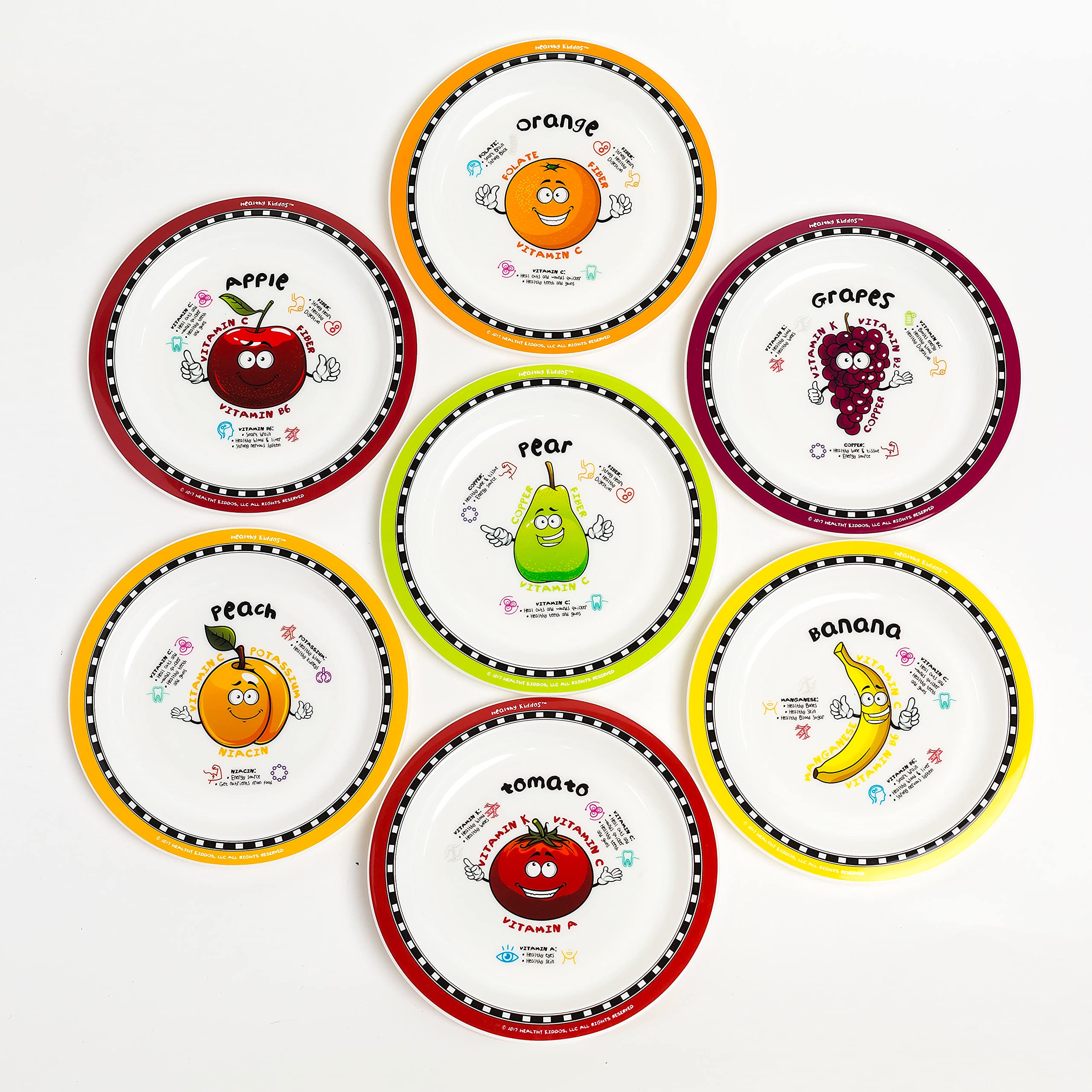Healthy Kiddos Fruits & Vegetables Fun Plates For Kids 12 Pack | Educational, Non-Slip, Melamine & BPA Free, Eat Healthy Kids Nutrition Plate