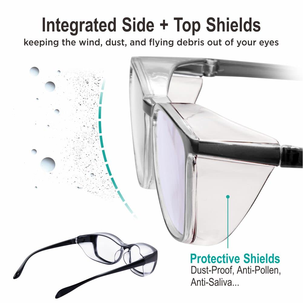 UNCLE SAM Safety Glasses with Side Shields β Blue Light Blocking Multifocal Reading Glasses, Anti-Fog & Anti-Blue Light Lenses, 3-Pair, Multi-Colors