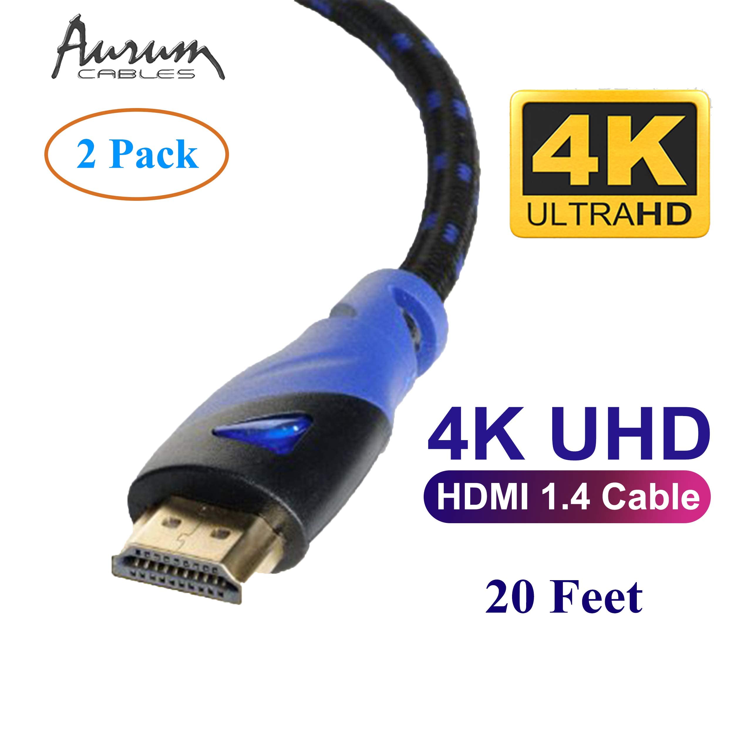 Aurum Ultra Series High Speed HDMI Cable with Ethernet - Braided 40 Ft HDMI Cable Extender Supports 3D and Audio Return Channel up to 4K Resolution - Compatible with TV, PC, Laptops, PS3-5 Pack