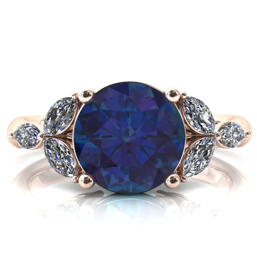 3.20Ctw Round Cut Alexandrite Simulated Diamond Unique Women's Engagement Ring 14K Rose Gold Plated (6.5)