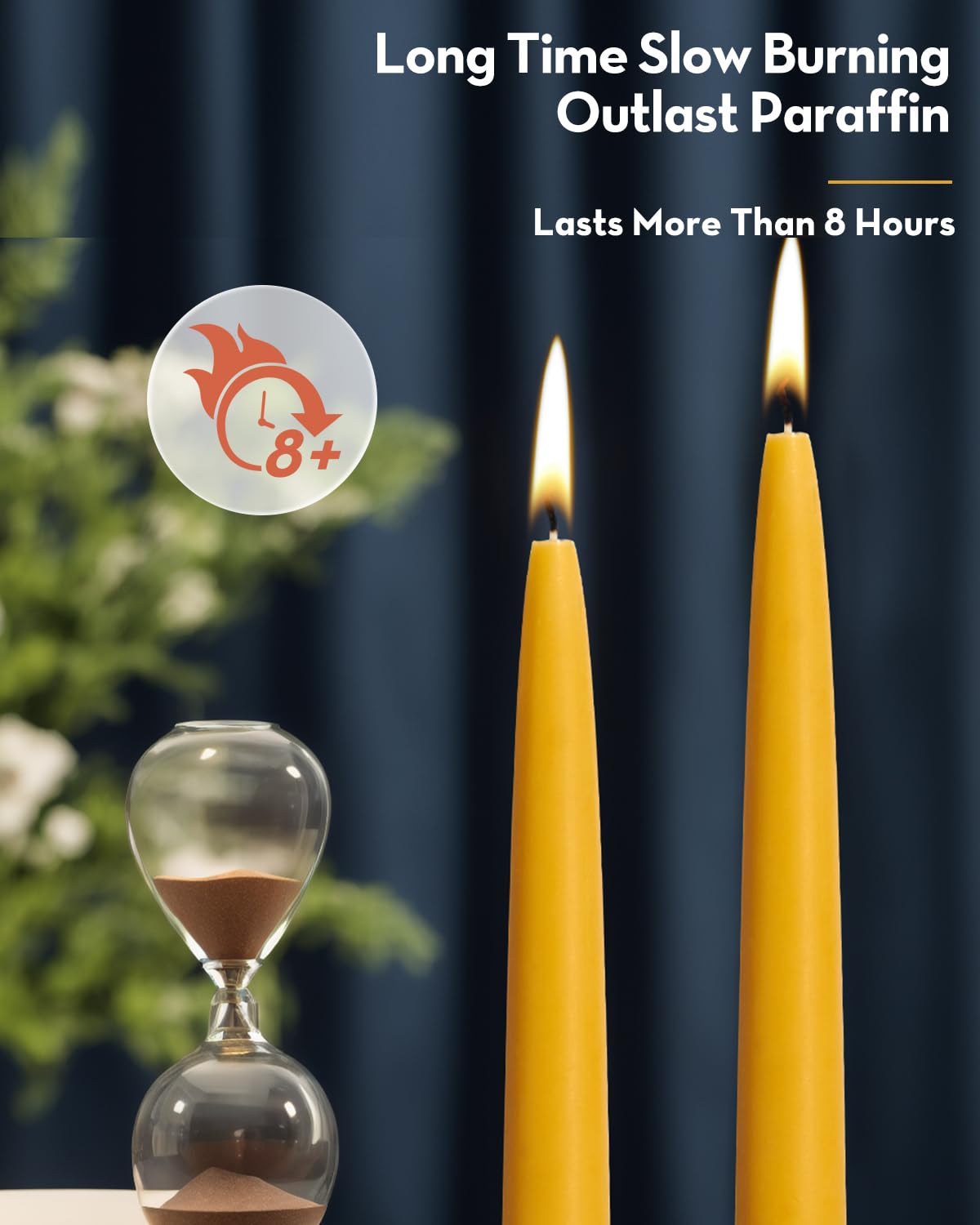6 Pack Beeswax Taper Candles 8-9 Hours Long Burn Natural Pure Beeswax Candles Beeswax Candlesticks Dripless Tall Tapered Candles Stick Beeswax Candle Long Candles Bulk