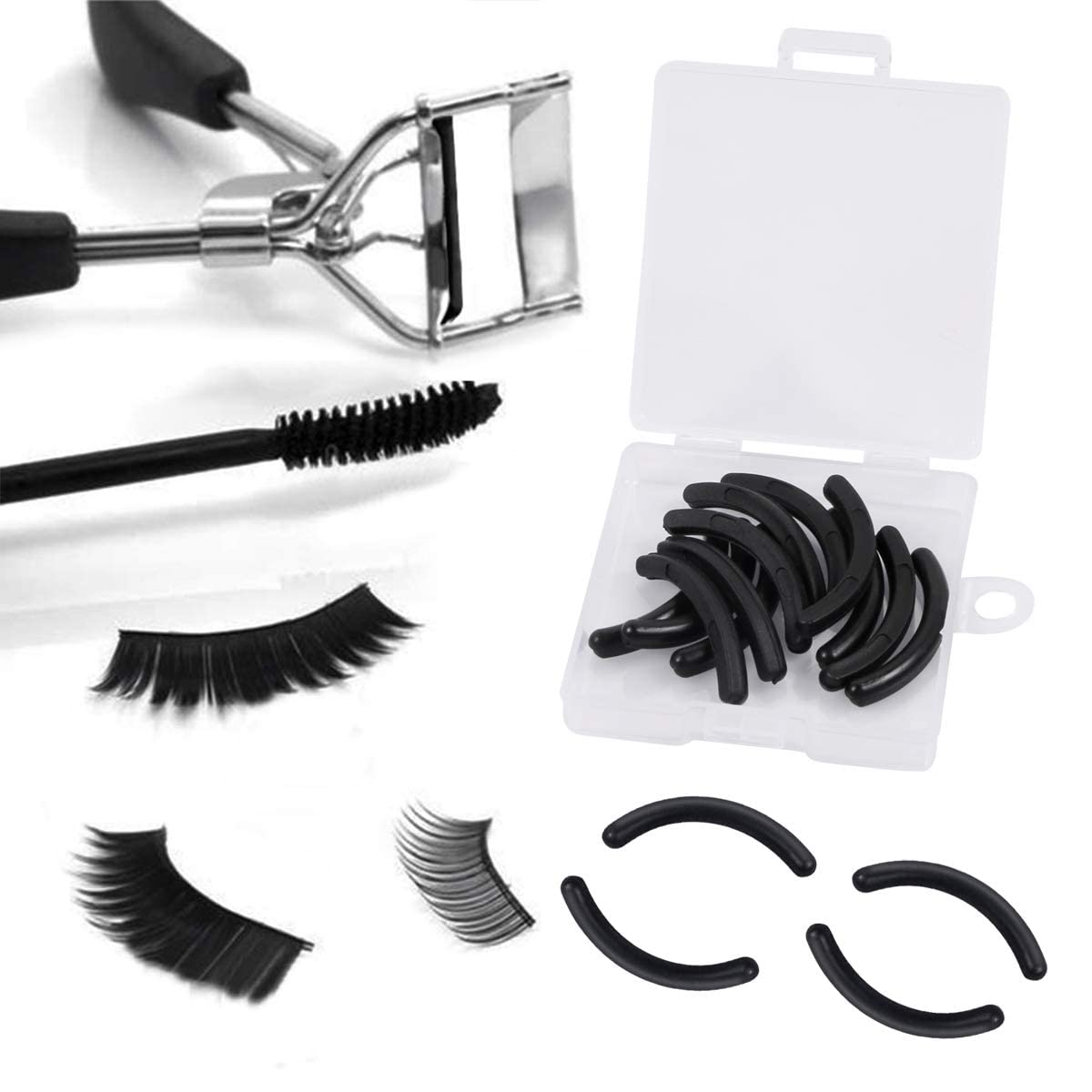 Harapu Curler Refills Eyelash Curler Refill Pads Silicone Rubber Curler Replacement Refills Pads for Universal Eyelash Curler with a Clear Storage Box, Black, 12 Pcs