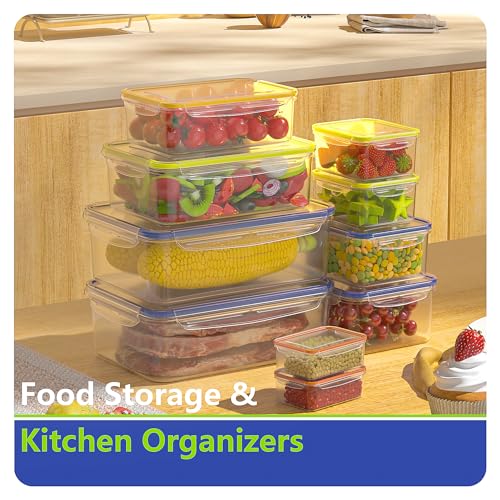 44 PCS Food Storage Containers with Lids Airtight, BPA Free Plastic Meal Prep Containers Reusable, Microwave/Freezer/Dishwasher Safe Leakproof Fruit Vegetables Containers for Kitchen(Colorful)