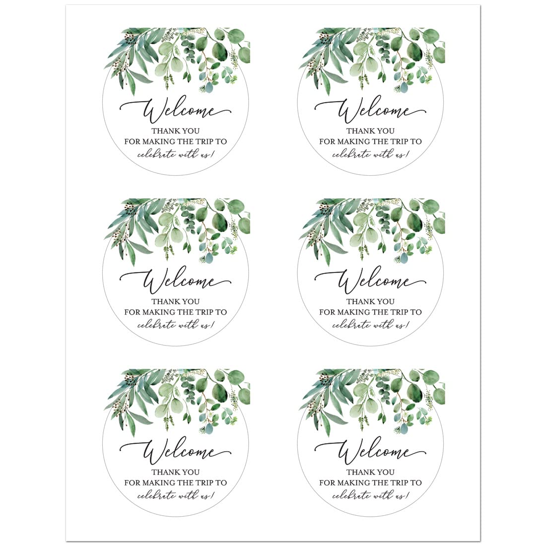 3" Round Wedding Welcome Stickers - Set of 24 (Greenery)