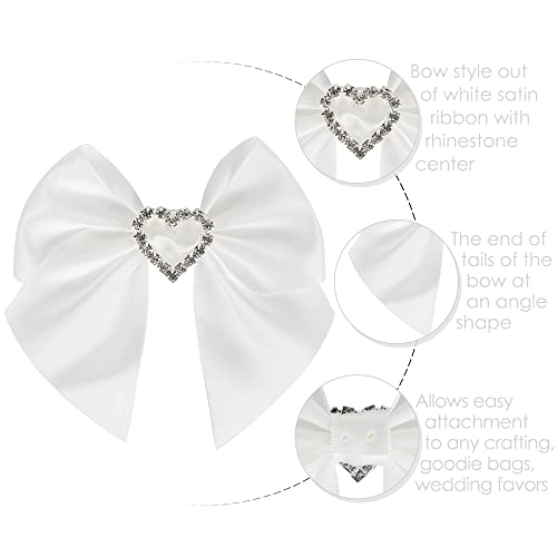 AIMUDI White Bows Satin Ribbon Rhinestone Bows 3" Premade Sparkle Bows with Gems Pre-Tied Craft Bows with Rhinestone Gift Bows for Wedding Sewing Crafts Gift Wrapping Baby Shower - 12 Counts