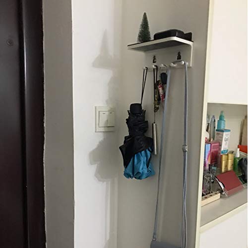 JDGOOMA Wall Mount Entryway Storage Organizer Small Stick On Key Holder Mail Letter Sorter Adhesive Wall Shelf with 5 Hooks -Leash,Keys Holder for Entryway,Mudroom,Hallway,Kitchen(Gray)