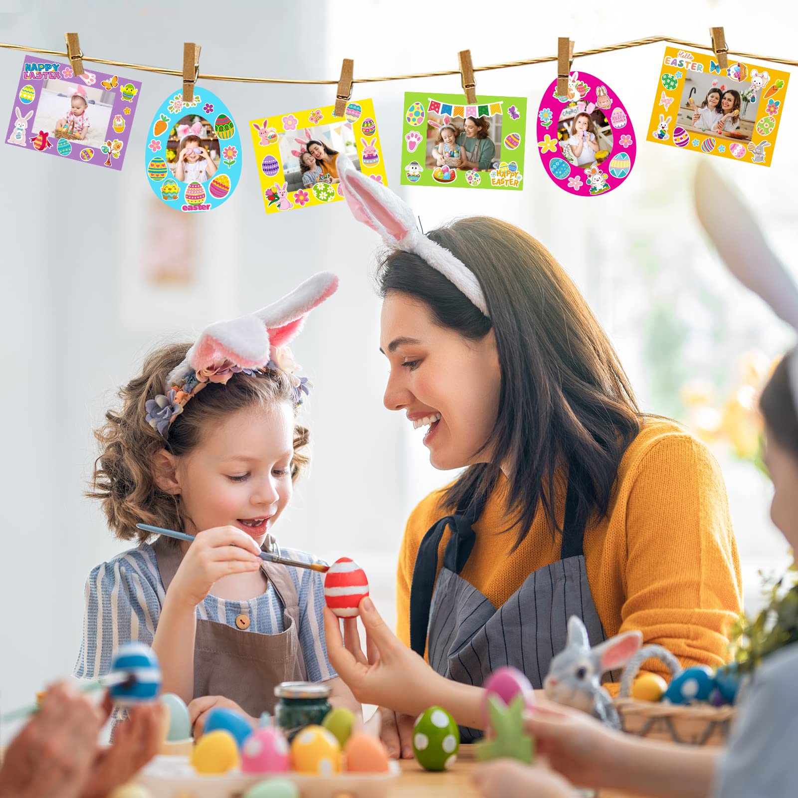 30 Pack Easter Picture Frame Craft Kits for Kids Easter Egg DIY Paper Photo Frames for Kids Home School Classroom Game Activities