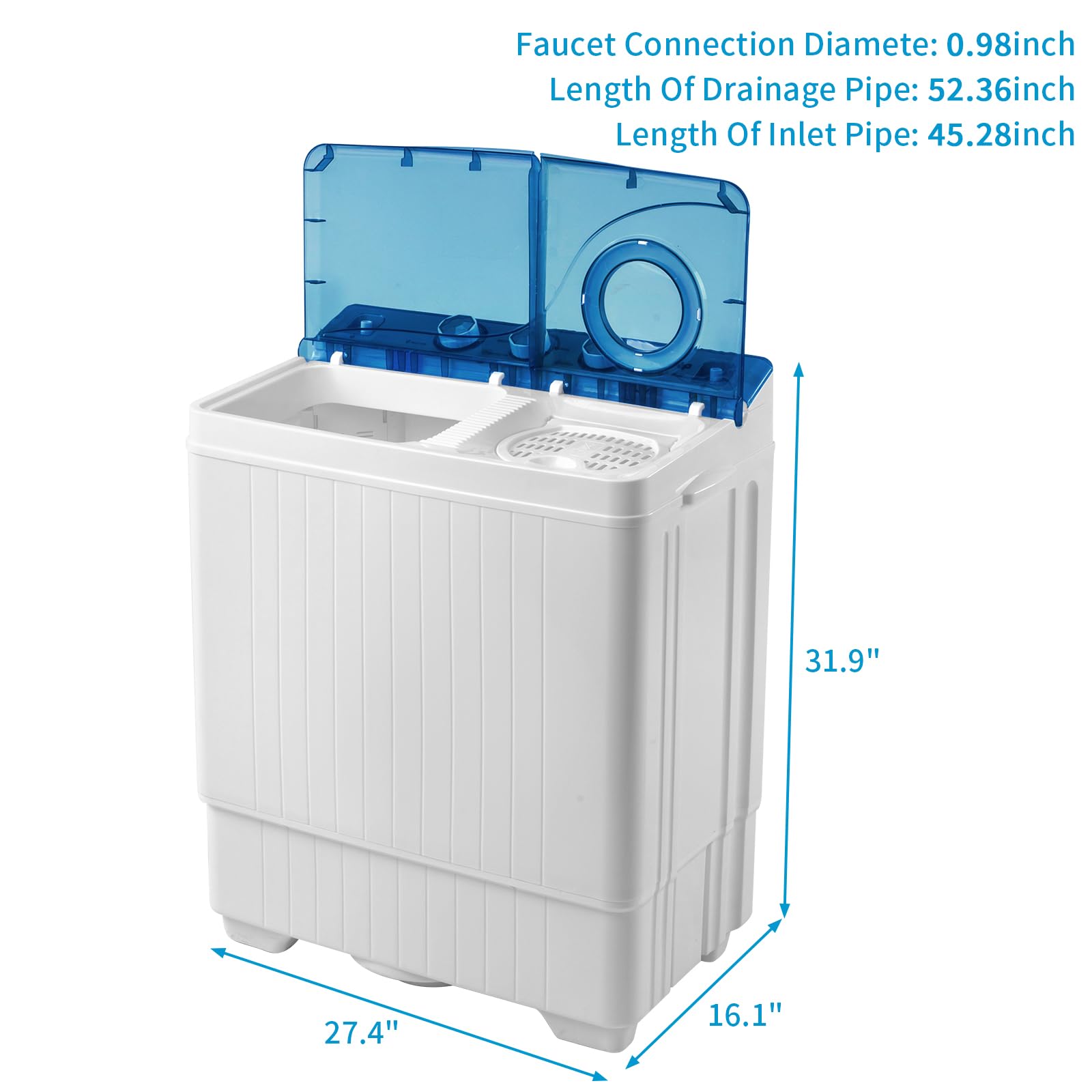 26Lbs Portable Washing Machine and Dryer, Twin Tub Portable Washer Dryer Combo with Drain Pump, Semi-Automatic 18Lbs Washer Mini Laundry Machine with 8Lbs Spinner for Dorms, Apartments, RVs, Gray