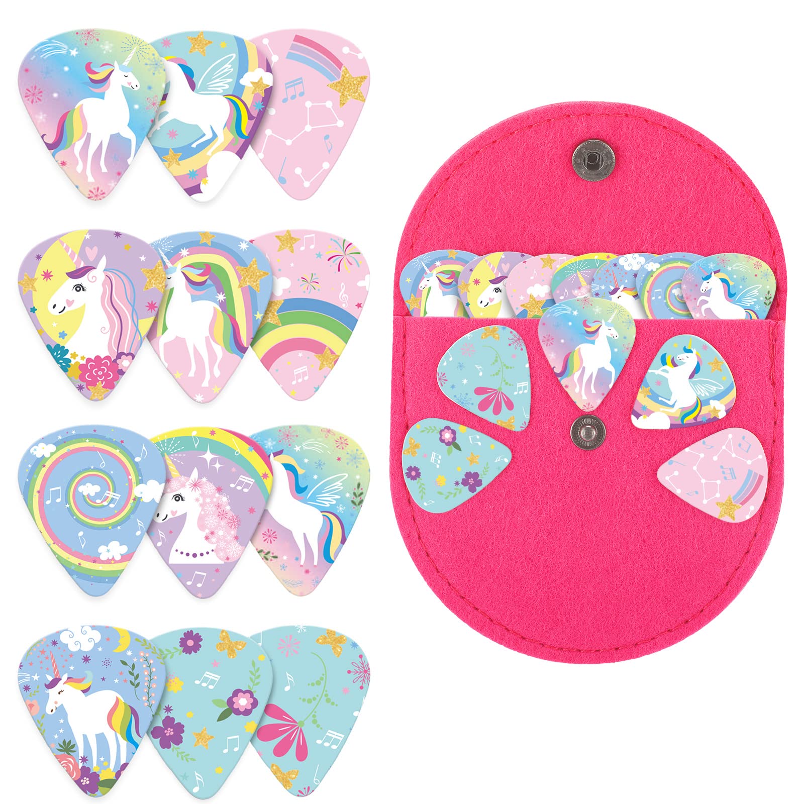 24 Pieces Unicorn Guitar Picks, Unicorn Guitar Picks with 1 Pick Holder Case, Guitar Picks for Guitar Bass Music Instruments