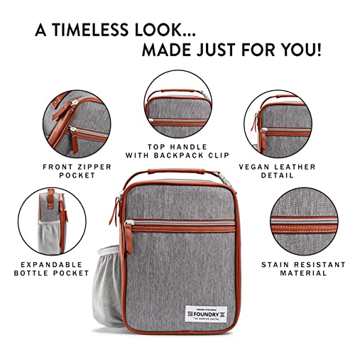 Foundry by Fit + Fresh, Thayer Insulated Lunch Bag with 2 Food Containers & a Stainless Steel Tumbler, Reusable Lunch Box & Mini Cooler Bag, Perfect for School, Work, Picnics & More, Grey
