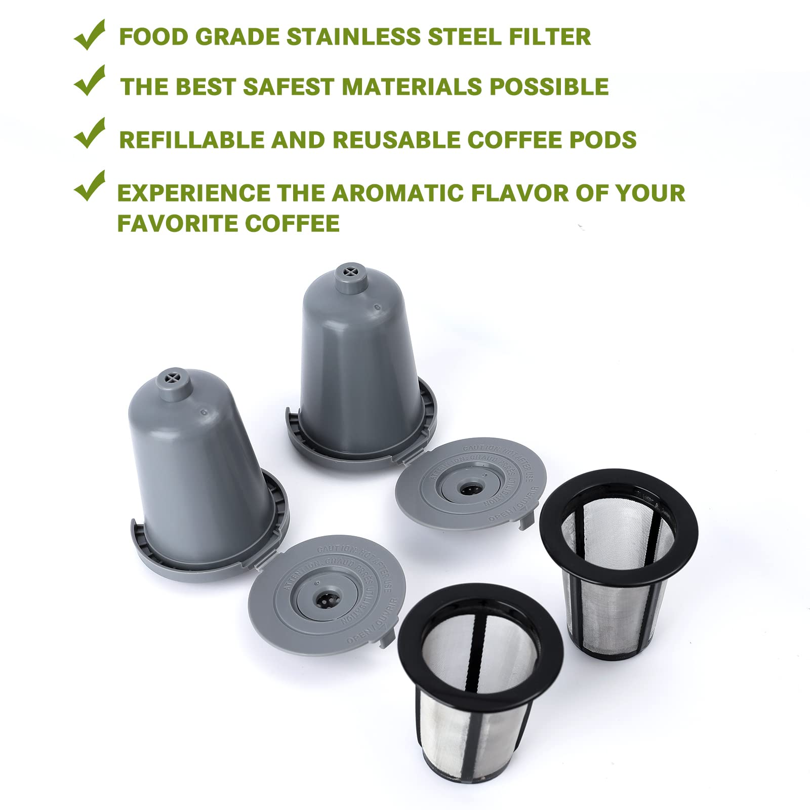 2PCS Reusable Coffee Filter Cups, Compatible with SS-RFC Single Serve Brewer Coffe maker, Gray Home Barista Filter Cup, BPA-Free Refillable Cup Coffee Filter