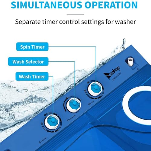 26Lbs Portable Washing Machine and Dryer, Twin Tub Portable Washer Dryer Combo with Drain Pump, Semi-Automatic 18Lbs Washer Mini Laundry Machine with 8Lbs Spinner for Dorms, Apartments, RVs, Blue