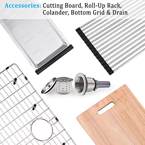 24 Inch Undermount Kitchen Sink, BoomHoze 24 x 19 Inch Stainless Steel Undermount Workstation Sink 16 Gauge Single Bowl Kitchen Sink Deep Bar Prep Sink with Accessories