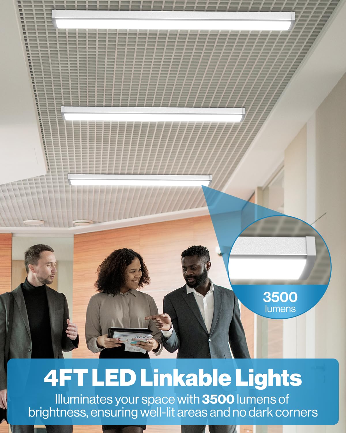 Sunco 2 Pack LED Wraparound Light Fixture 4FT, Garage Ceiling Lights, Linkable 40W=300W, 3500 LM, 6000K Daylight Deluxe, Hardwired, Surface Mount, Workshop Utility Light ETL