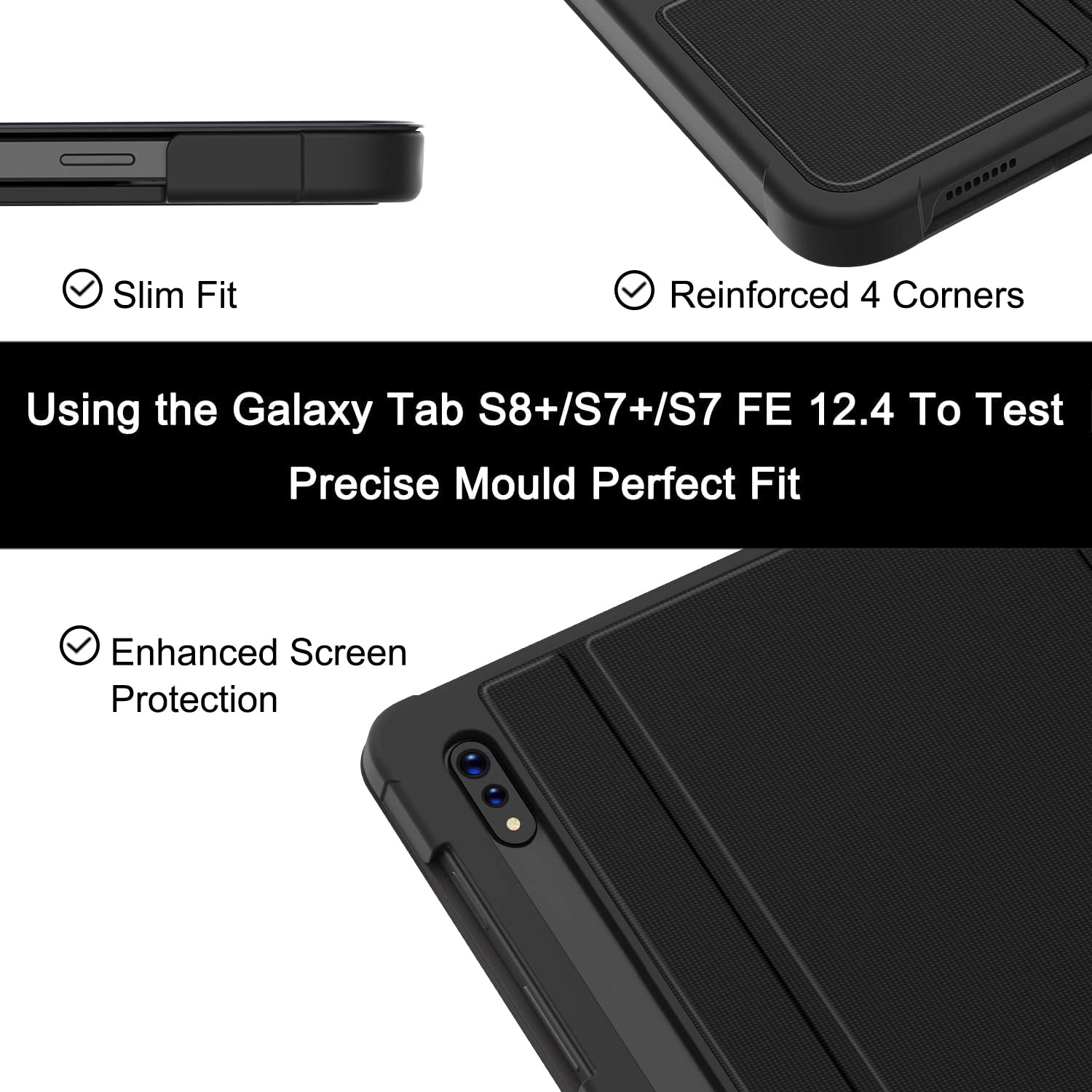 Soke Galaxy Tab S8+/S7 FE/S7 Plus Case with S Pen Holder [SM-X800/X806/T730/T736B/T970/T975] - Shockproof Stand Folio Case for Samsung Tab S8+ 2022/S7 FE 2021/S7 Plus 2020 12.4" Tablet,Black