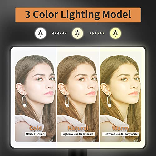 Large Lighted Vanity Makeup Mirror (X-Large Model)- 3 Color Lighting Modes Light Up Mirror with 88 LED, 360° Rotation Touch Screen and 10X Magnification Tabletop Cosmetic Make Up Mirror (Black)