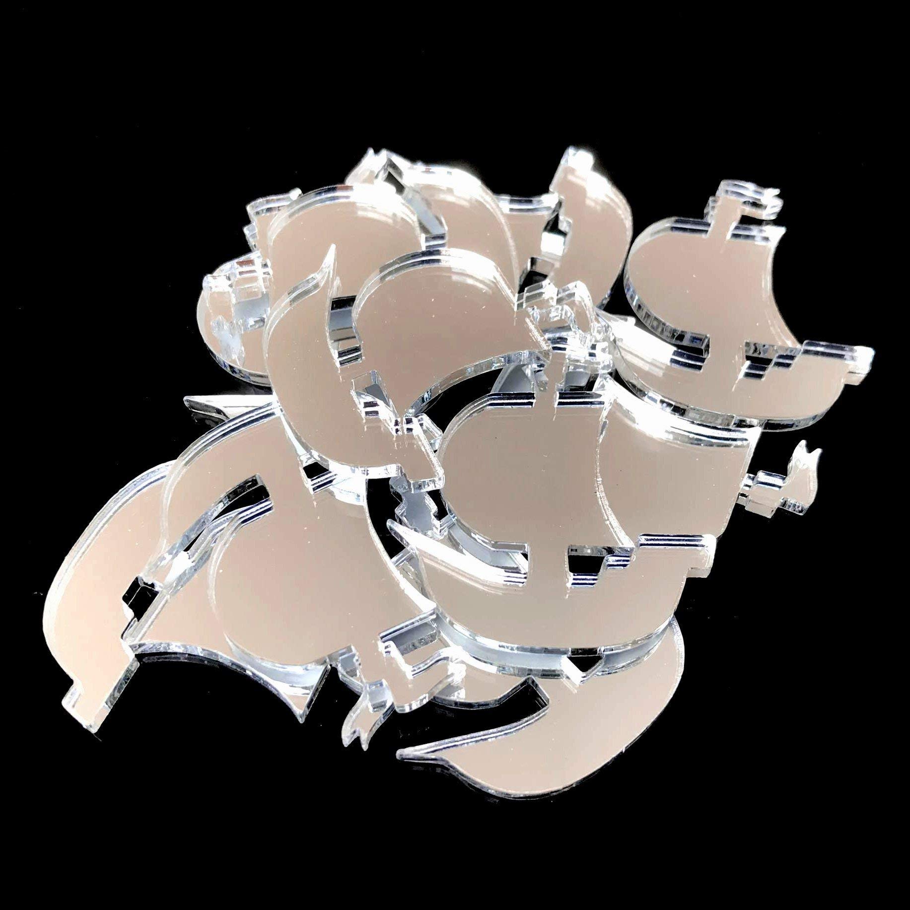 Super Cool Creations Pirate Ship Shaped Crafting Mirrors, Set of 10, Many Colours, Shatterproof Acrylic, Black, Pack of 10 x 4cm