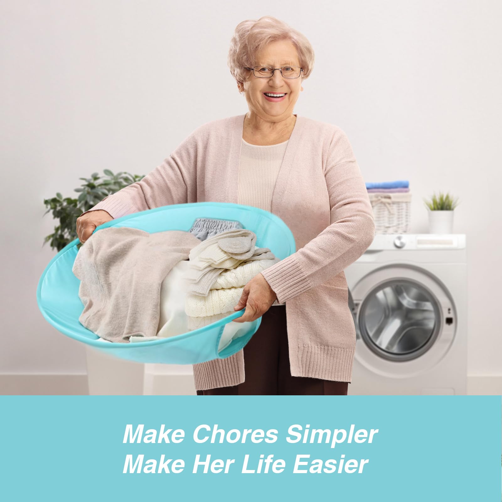 27" Pop Up Laundry Hamper, HEON Collapsible Laundry Basket for Dirty Clothes Dryer & Washer Removal, Foldable Laundry Basket Portable Clothing Hamper Carrier for Mom Dad Wife Husband Friends(Cyan)