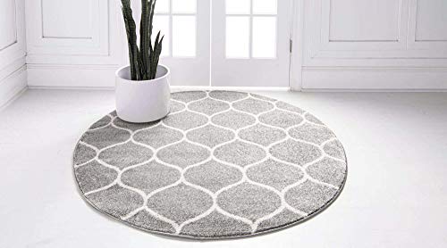 Unique Loom Trellis Frieze Collection Area Rug - Rounded (7' Round, Light Gray/ Ivory)