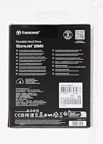 Transcend 4TB SJ25M3, USB 3.1 Portable Hard Drive Rugged, Anti-Shock Resistant, Compact and Lightweight with Lightning-Fast Speeds, One Touch Backup Button, Iron Grey - TS4TSJ25M3S