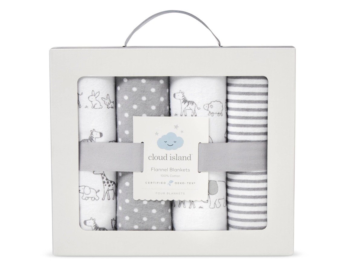 Flannel Receiving Baby Blankets Two by Two 4pack - Cloud Island - Gray, 30 inches L x 30 inches W