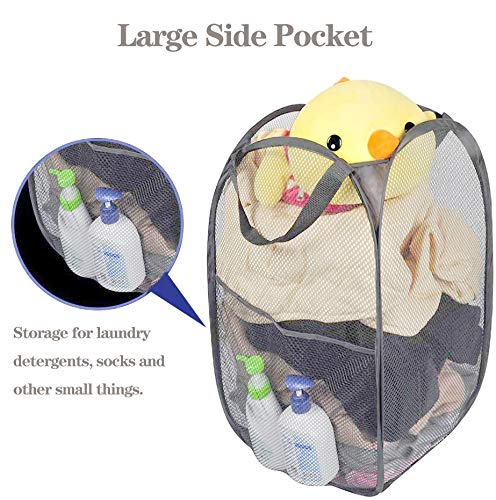 Larpur Popup Mesh Laundry Basket, Collapsible Laundry Hamper Portable Clothes Washing Laundry Hamper with Reinforced Carry Handles for Home, Dormitories, Travel, Apartments (Grey)