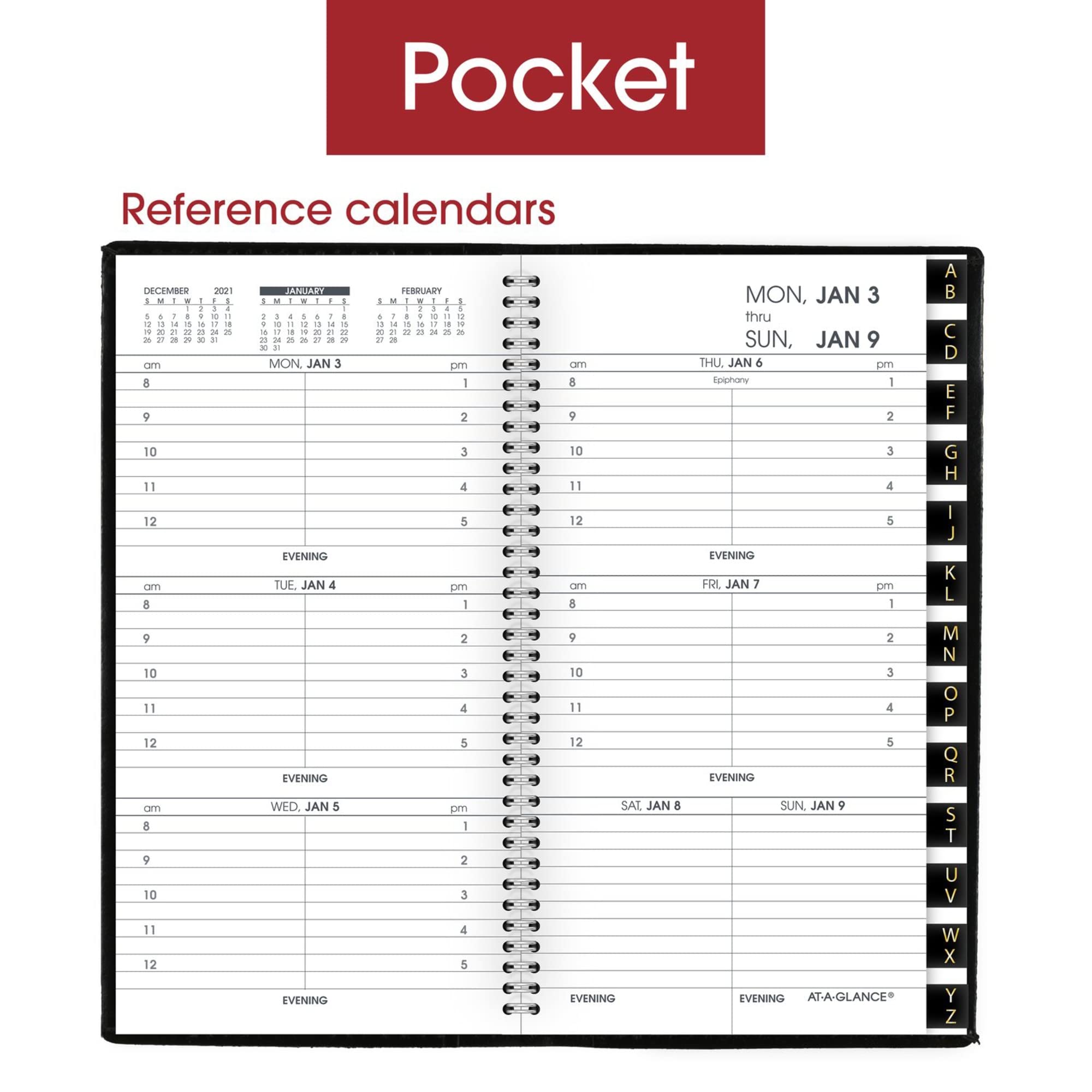 2022 Pocket Calendar by AT-A-GLANCE, Weekly Planner, 3-1/4" x 5-3/4", Pocket Size, Designer Cover, Black (7040205)