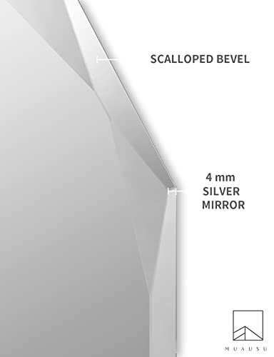 Frameless Scalloped Wall Mirror for Bathroom - Rectangle 20'' X 28'' X 1" Beveled Edge Frameless Rectangle Bathroom Mirror for Wall