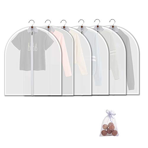 Allhom Small size Garment Bags - Set of 6 translucent 31 inch Hanging Clothing Bags with Cedar Balls, for Boy girls’ Sweater, hoodies, Shorts