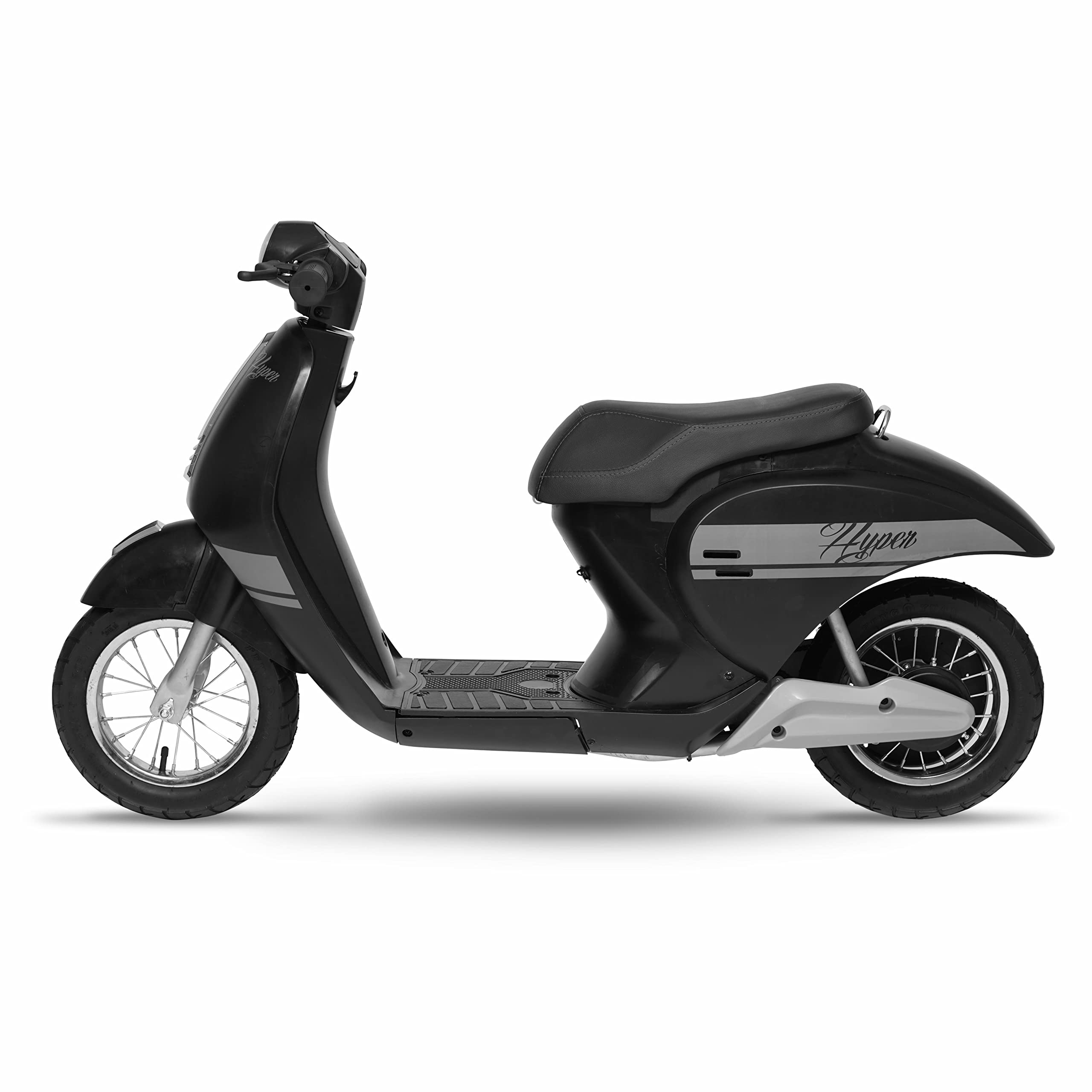 24 Volt Hyper Toys Retro Scooter, Black, Battery Powered Electric Scooter with Easy Twist Throttle