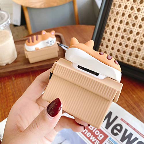 UR Sunshine Super Cute Lying On Box Sleeping Yellow Cat Earphone Case for AirPods Pro, Kawaii Peaceful Kitty Soft Silicone Gel Earbud Cover Case Compatible with AirPods Pro +Hook