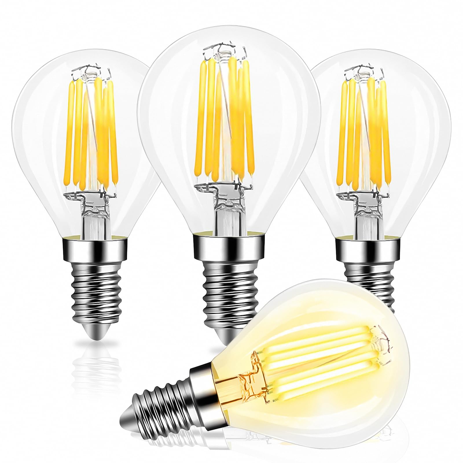 E14 6W G45 Dimmable LED Filament Bulb, 2700K Warm White 900LM Edison Candle Light Bulb, G45 Clear Glass Globe Cover, 60 Watt Equivalent, AC 110V,4-Pack
