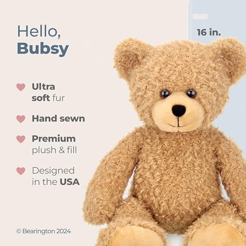 Bearington Collection Bubsy Brown Plush Teddy Bear Stuffed Animal, 16 Inch