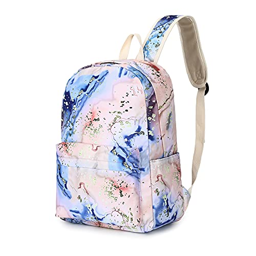 Backpack for Teen Girls School Laptop Backpacks Middle School College Marble Bookbags (Marble Orange)