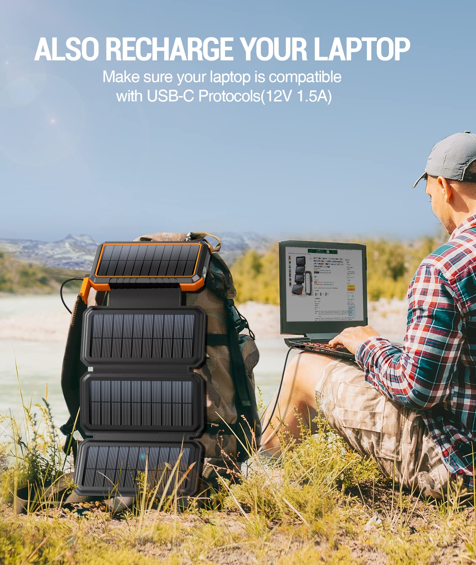20,000mAh PD Solar Charger Foldable-Orange Plus 20,000mAh 18W Solar Charger 10W Wireless Power Bank-Dark Green