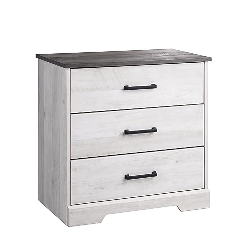 Prepac Rustic Ridge Farmhouse 3-Drawer Nightstand, Chest of Drawers for Bedroom, Wooden Bedroom Dresser with 3 Storage Drawers, 16.25in x 27.5in x 26.75in, Washed White