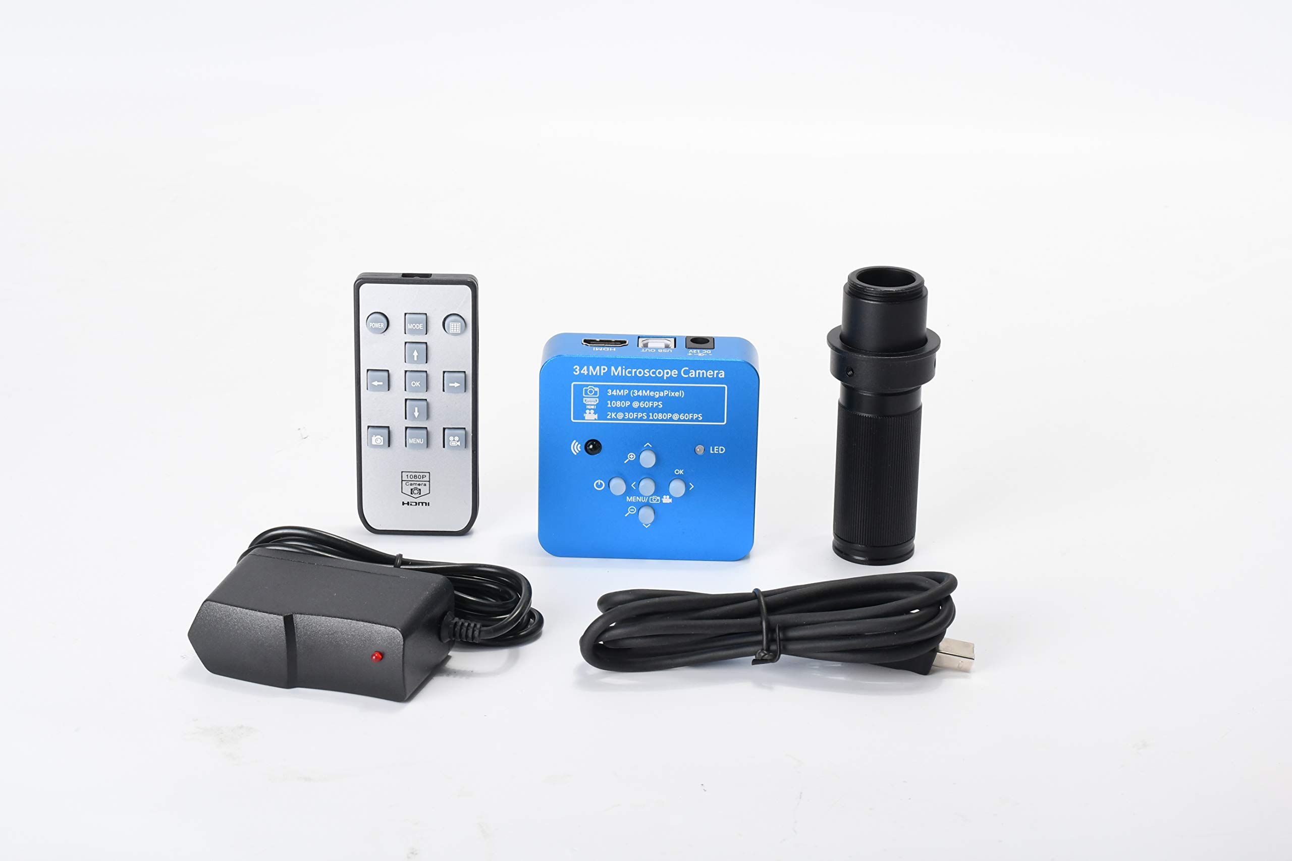 HAYEAR 34MP 2K 1080P 60FPS Full HD HDMI USB Electronic Digital Video Soldering Microscope Camera Magnifier +150X Zoom C-Mount Lens + Adjustable Illumination for Cell Phone PCB Repairing Portable
