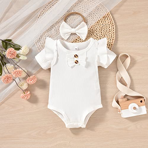 Aalizzwell Preemie Baby Girls Clothes Short Sleeve Bloomer Shorts Ribbed Summer Outfit White Premature