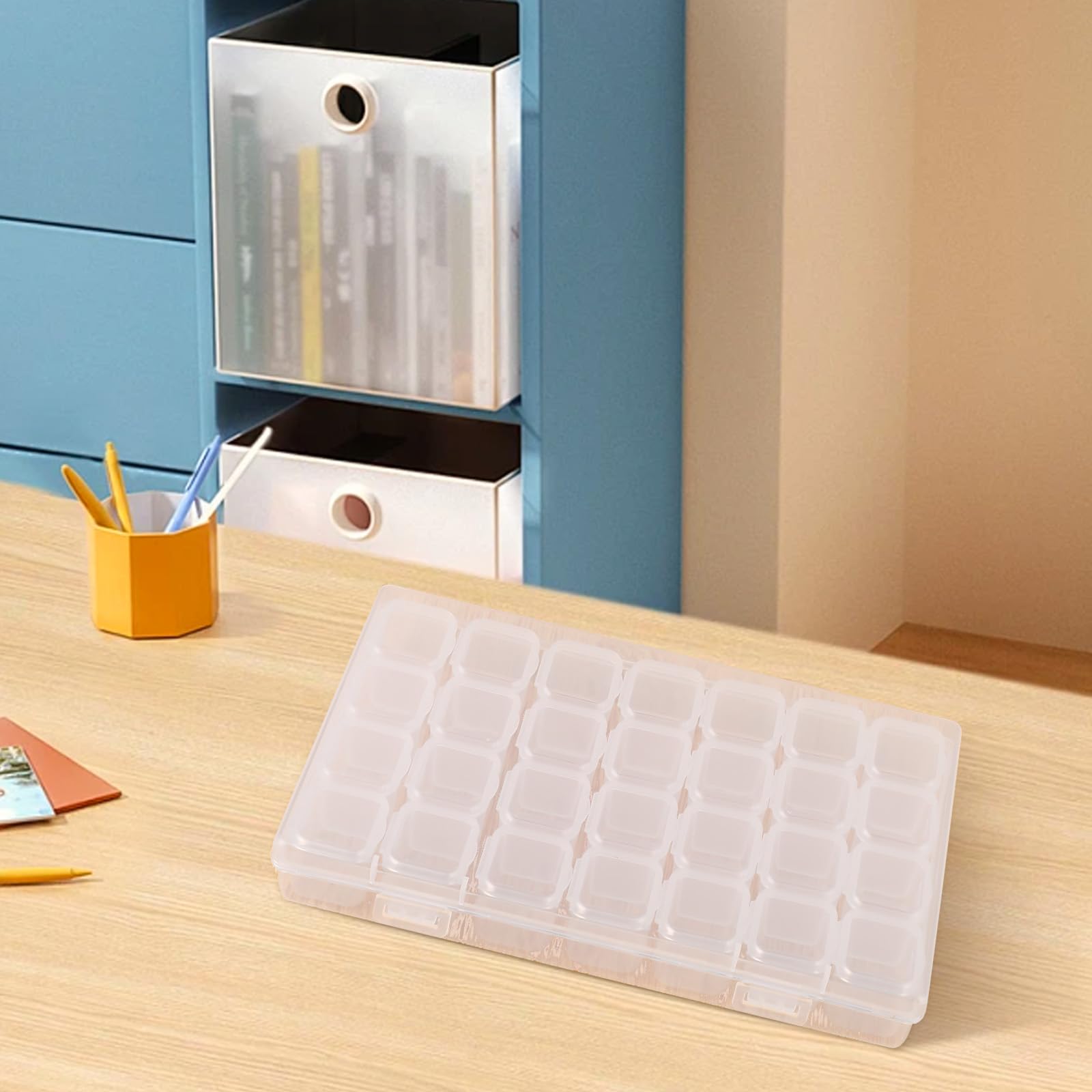 28 PCS Nail Charm Storage, Organizer Bead Storage Containers Mini Clear Boxes with Hinged Lid Bead Box Organizer Plastic Storage Cases Large Rectangle Organizing Box for Jewelry Making Craft Supplies