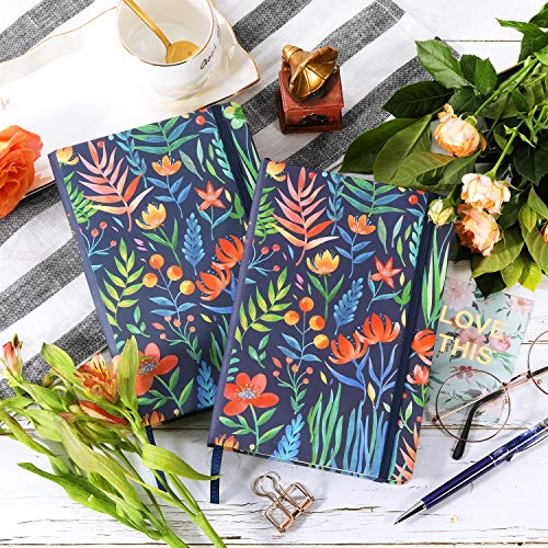 Lemome Home Journal/Ruled Notebook - Hardcover Ruled Journal with Premium Thick Paper, 5.8" x 8.4", Back Pocket + Bookmark + Round Corner Paper + Banded - Navy Floral