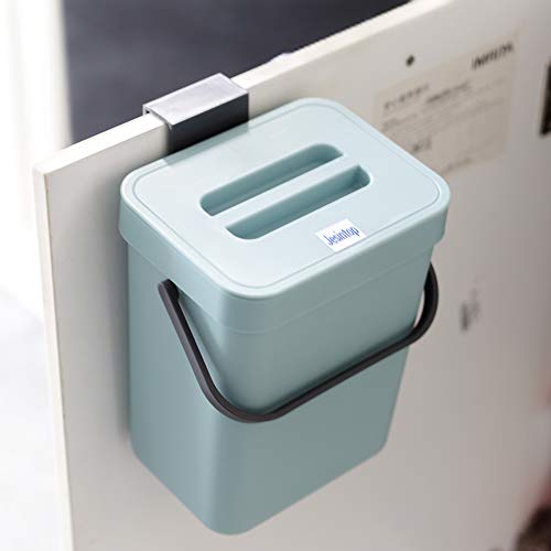 Jesintop Kitchen Compost Bin Indoor for Counter Top,Hanging Small Trash Can with Lid,Food Waste Bin,Mountable Compost Busket 1.3 Gal/5 L Series,Blue