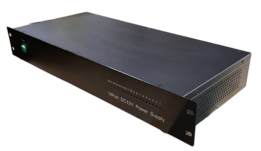 HDView CCTV Distributed Power Supply Box for Security Camera, PTC Resetable Fuse [no Fuse Burn], Rack Mount (18 Ports 20Amp, 12V DC Power)