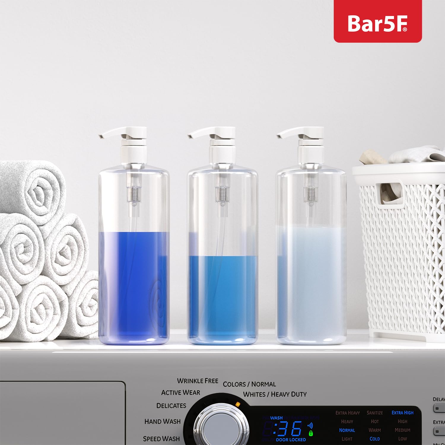 Bar5F Pump Bottle 32-Ounce 1-Liter Empty for Shampoo Conditioner Body Wash Lotion BPA-Free Crystal-Clear