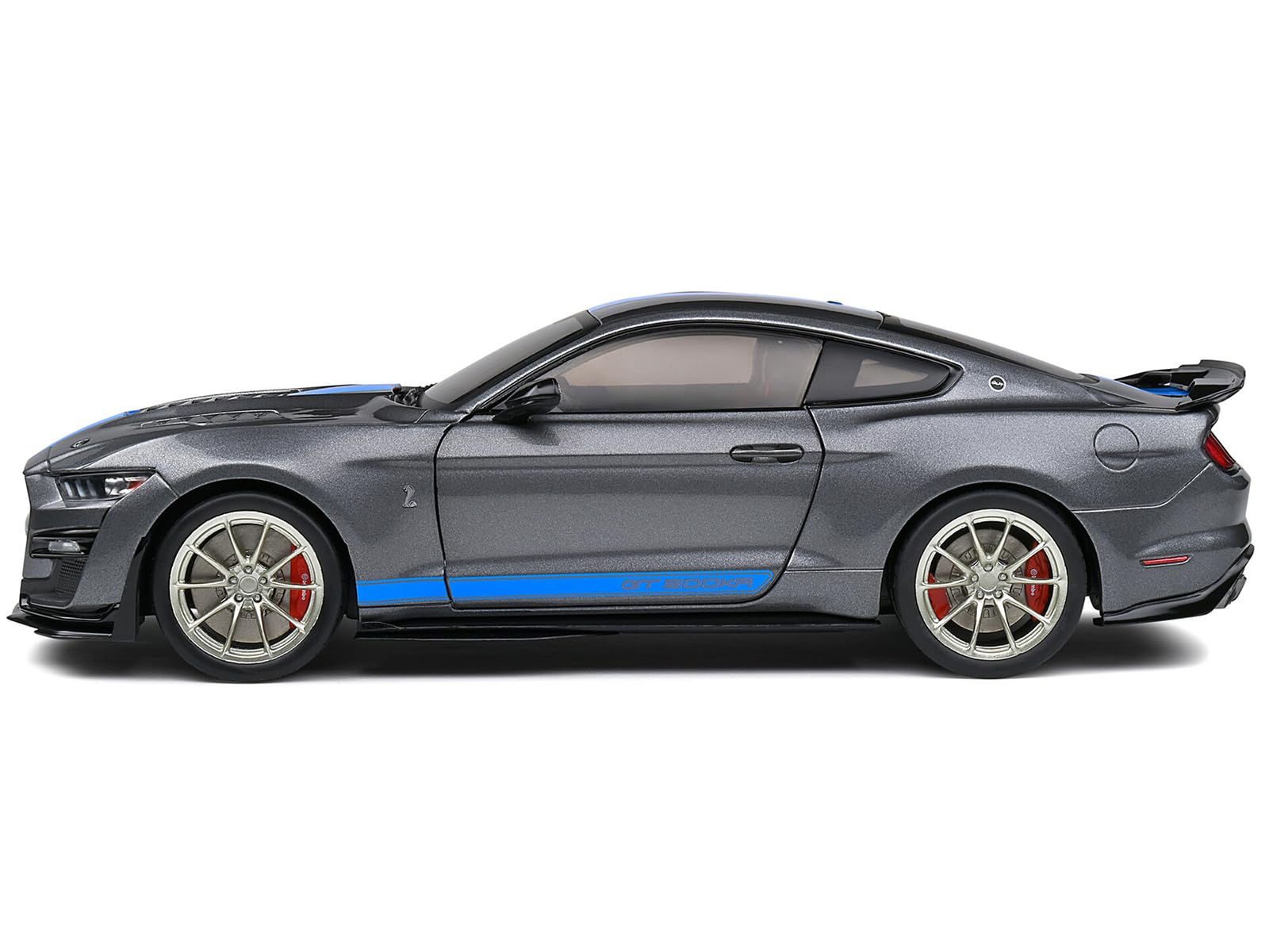 2022 Shelby GT500 KR Dark Silver Metallic with Blue Stripes 1/18 Diecast Model Car by Solido S1805908